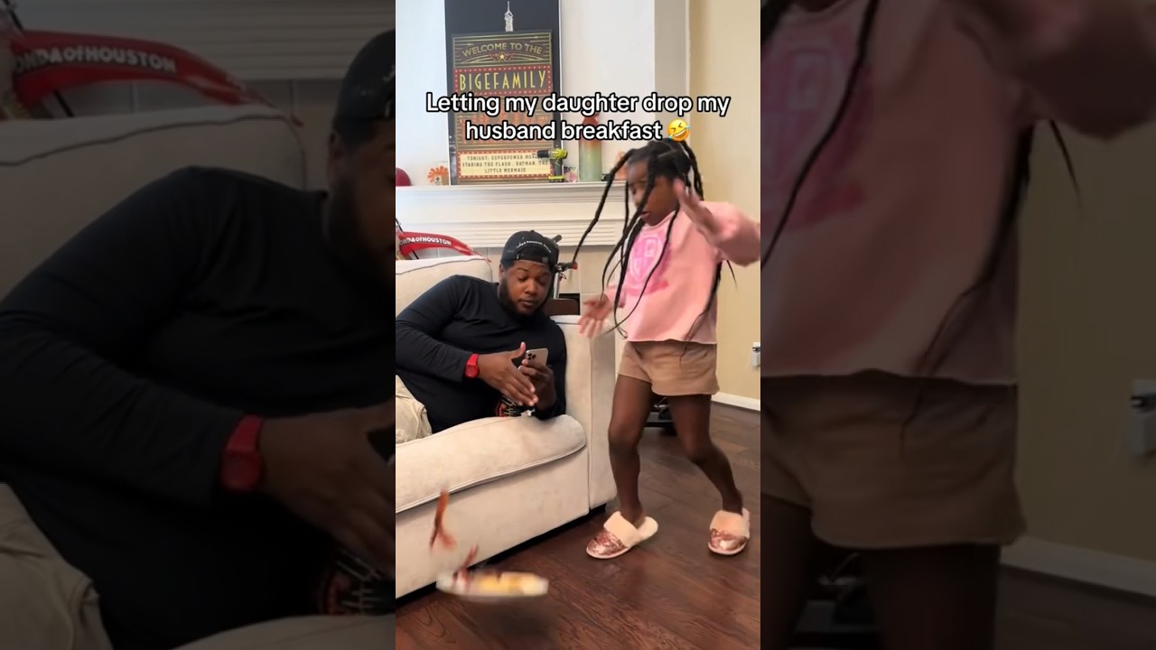 Letting my daughter drop her dad's breakfast