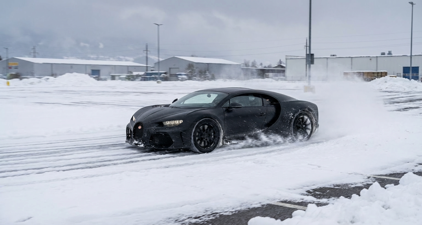 Bugatti-topman tart de elementen en jaagt auto van vier miljoen euro ...