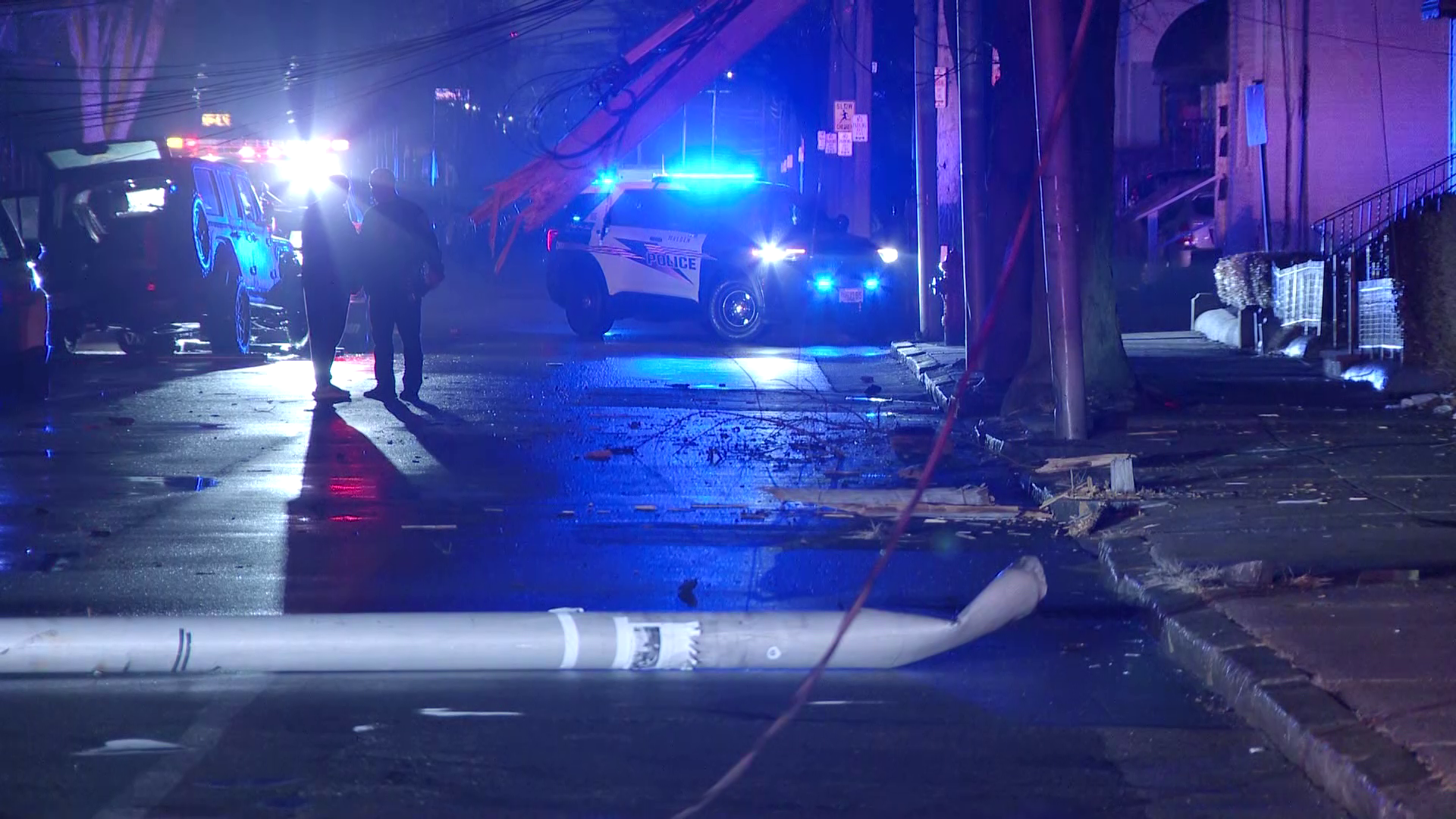 Utility poles toppled in crash in Malden neighborhood