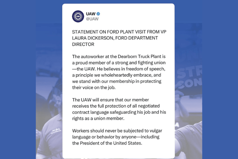 Union vows protection for Ford worker targeted by Trump's vulgarity