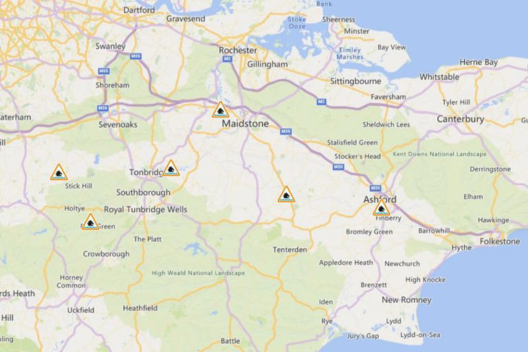 Six flood alerts issued for areas of Kent as rain warning expanded