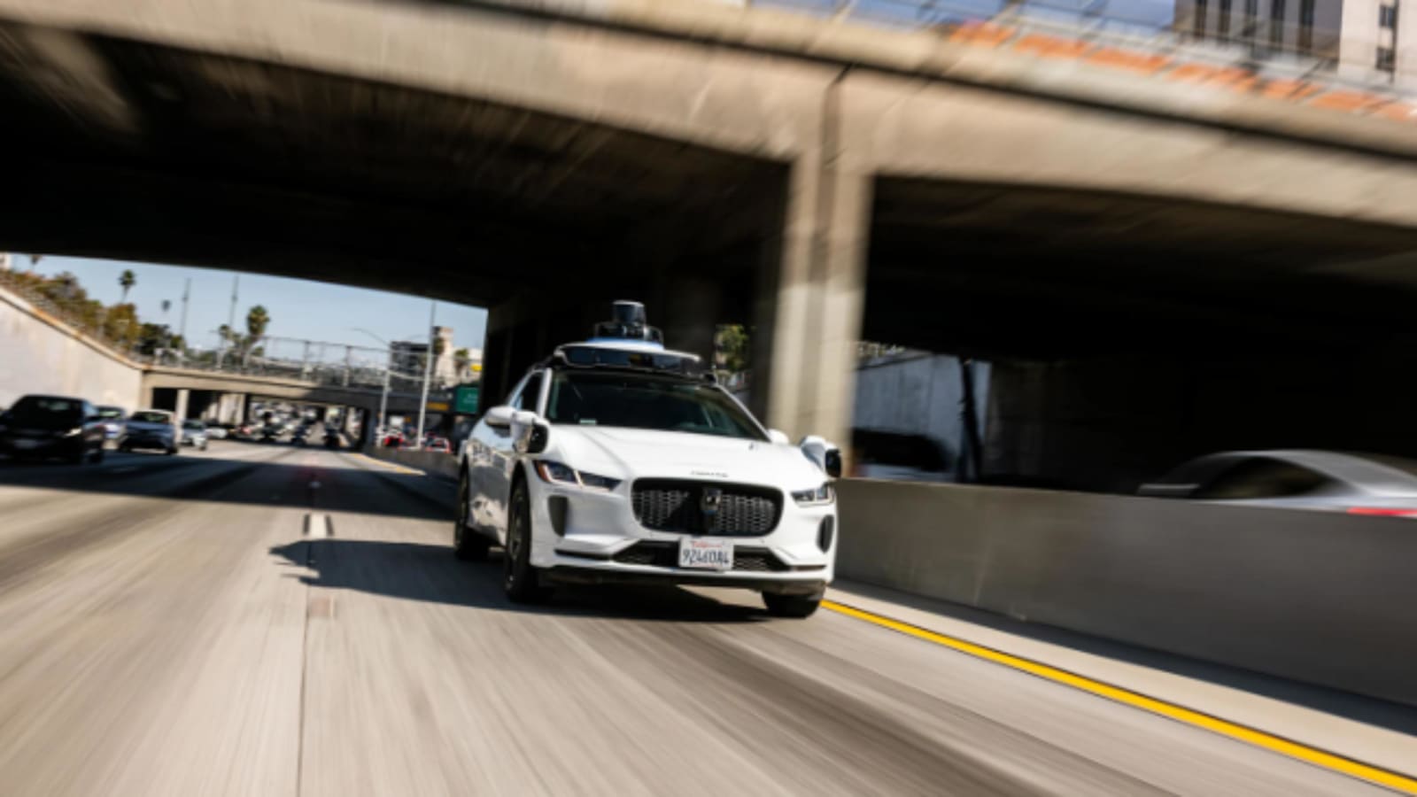 Local films daring escape as Waymo self-driving car hits train tracks ...