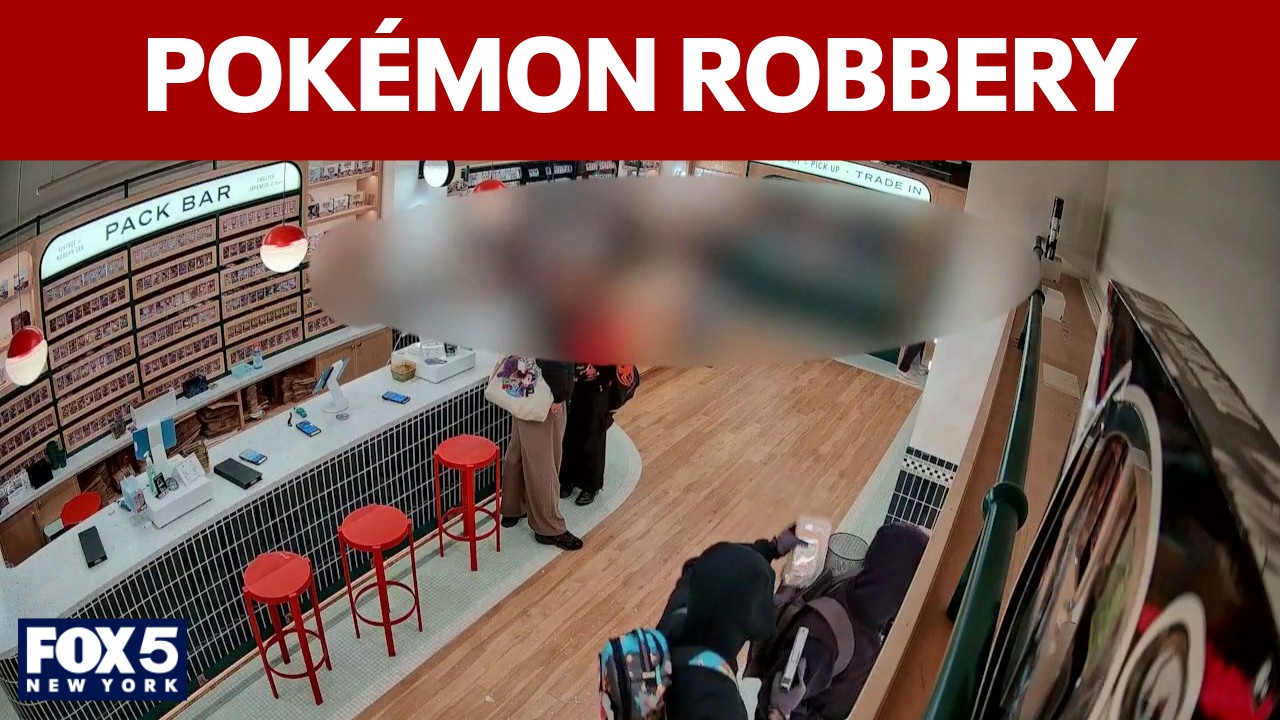 Surveillance video shows armed robbery at Pokémon card shop