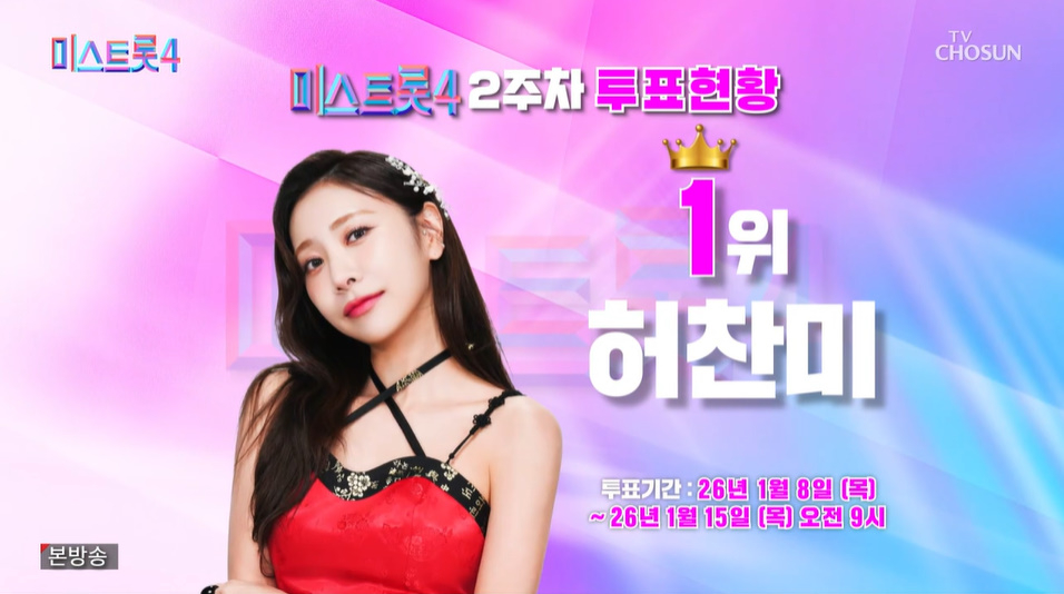 ‘Miss Trot 4’ week 2 no. 1 Heo Chan-mi… no. 2 Yoon Tae-hwa·no. 3 Yeom Yu-ri