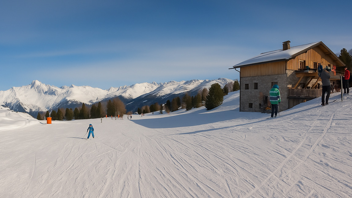 Skiing through La Plagne snowy route
