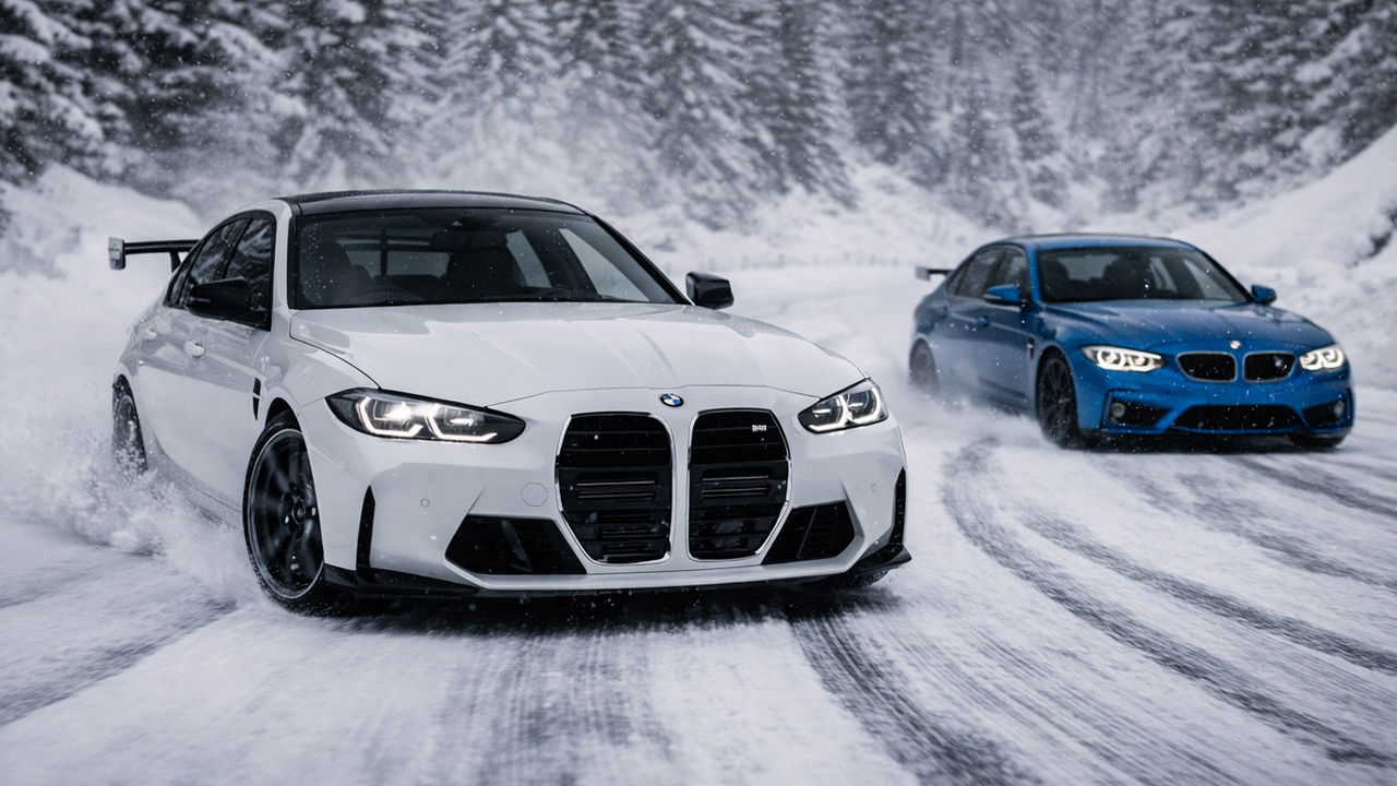 BMW M3 Drifting Together In Heavy Snow