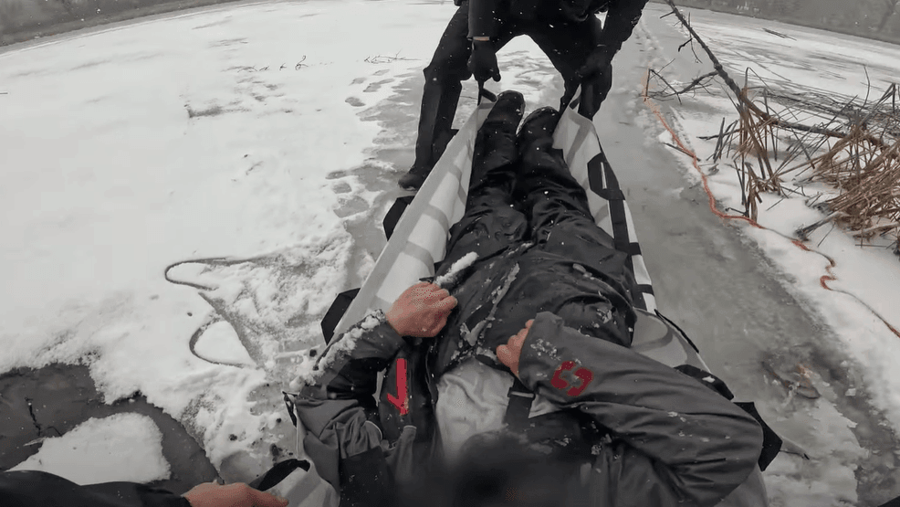 Fisherman rescued from freezing Kalamazoo lake after falling through ...