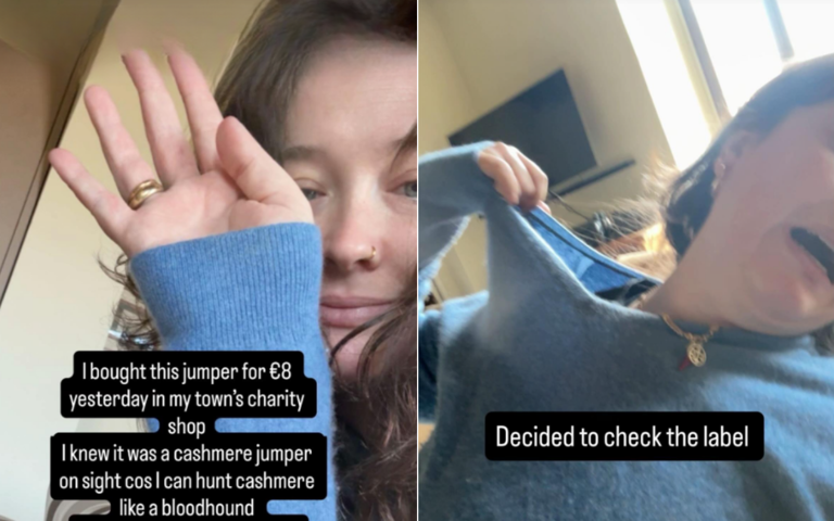 Woman pays $9 for sweater at thrift store, then label reveals true value