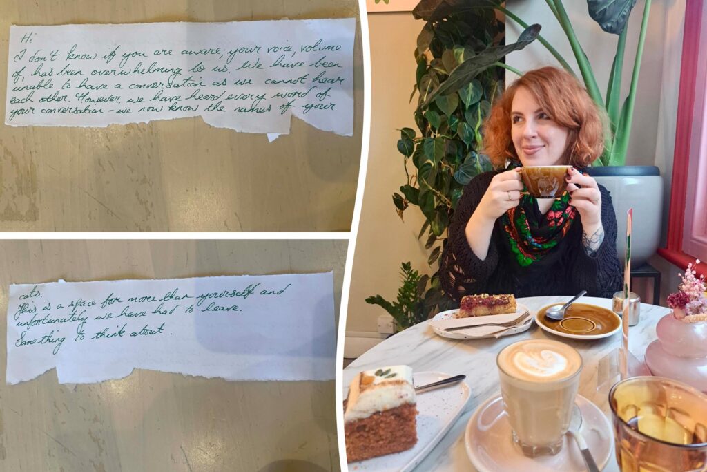 Woman mortified after café stranger hands her savage note