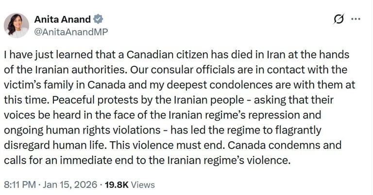 Canadian dies in Iran amid protests, Ottawa says Tehran disregards ...