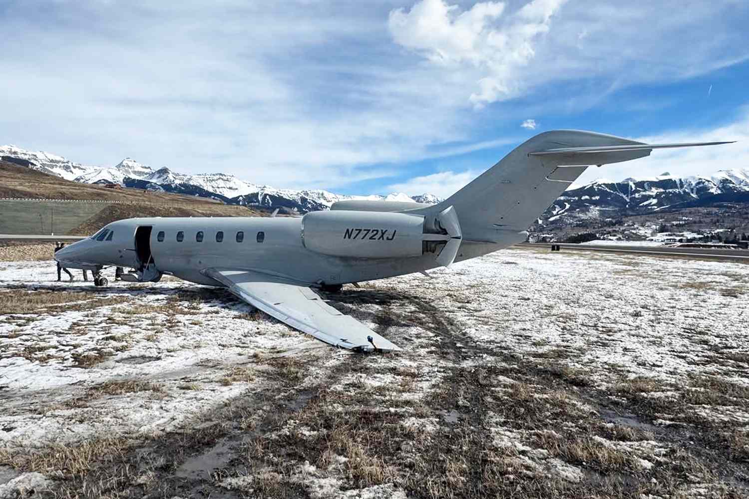 Private jet skids 300 yards off runway as strong winds cause severe damage