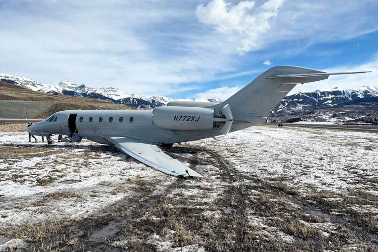Private jet skids 300 yards off runway as strong winds cause severe damage