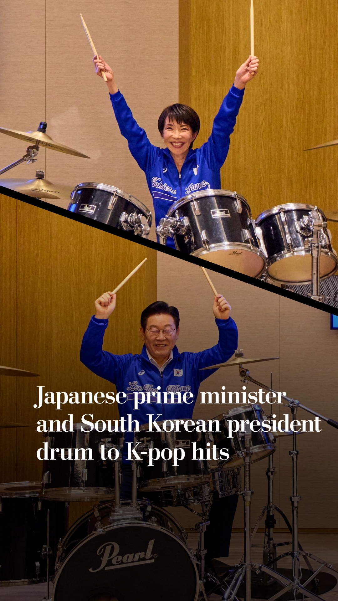 Japan, South Korea leaders share K-pop drum session