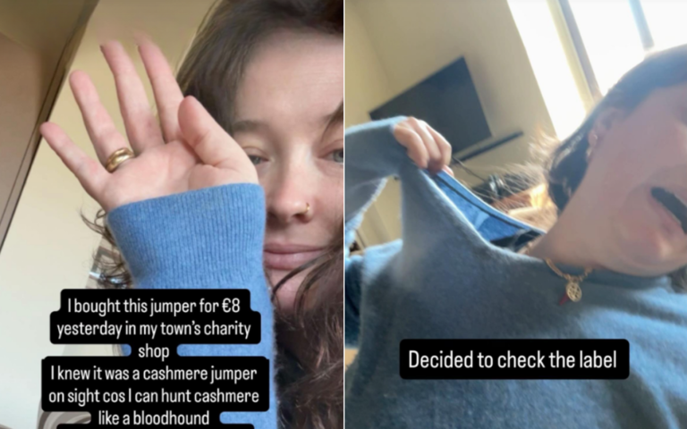 Woman pays $9 for sweater at thrift store, then label reveals true value