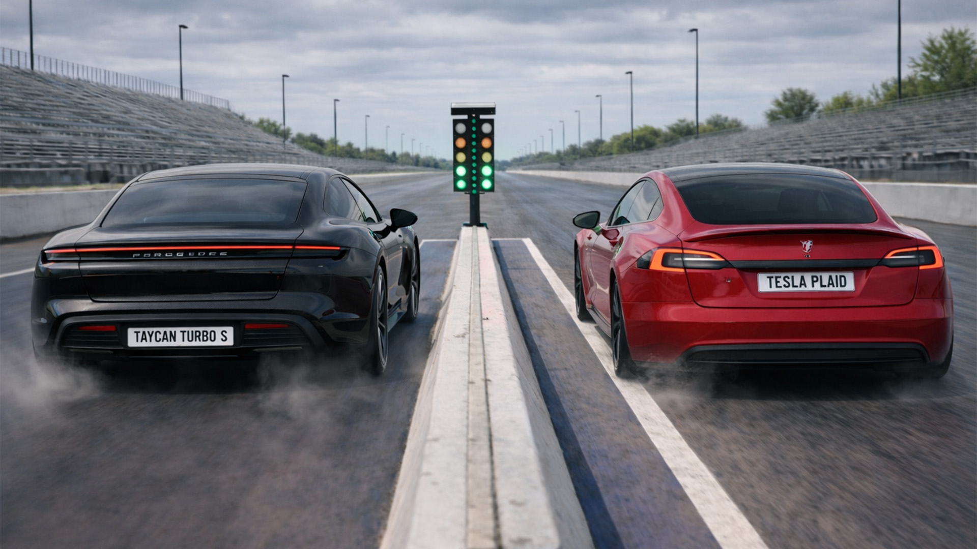 1020HP Tesla Plaid vs Porsche Taycan Turbo S drag race