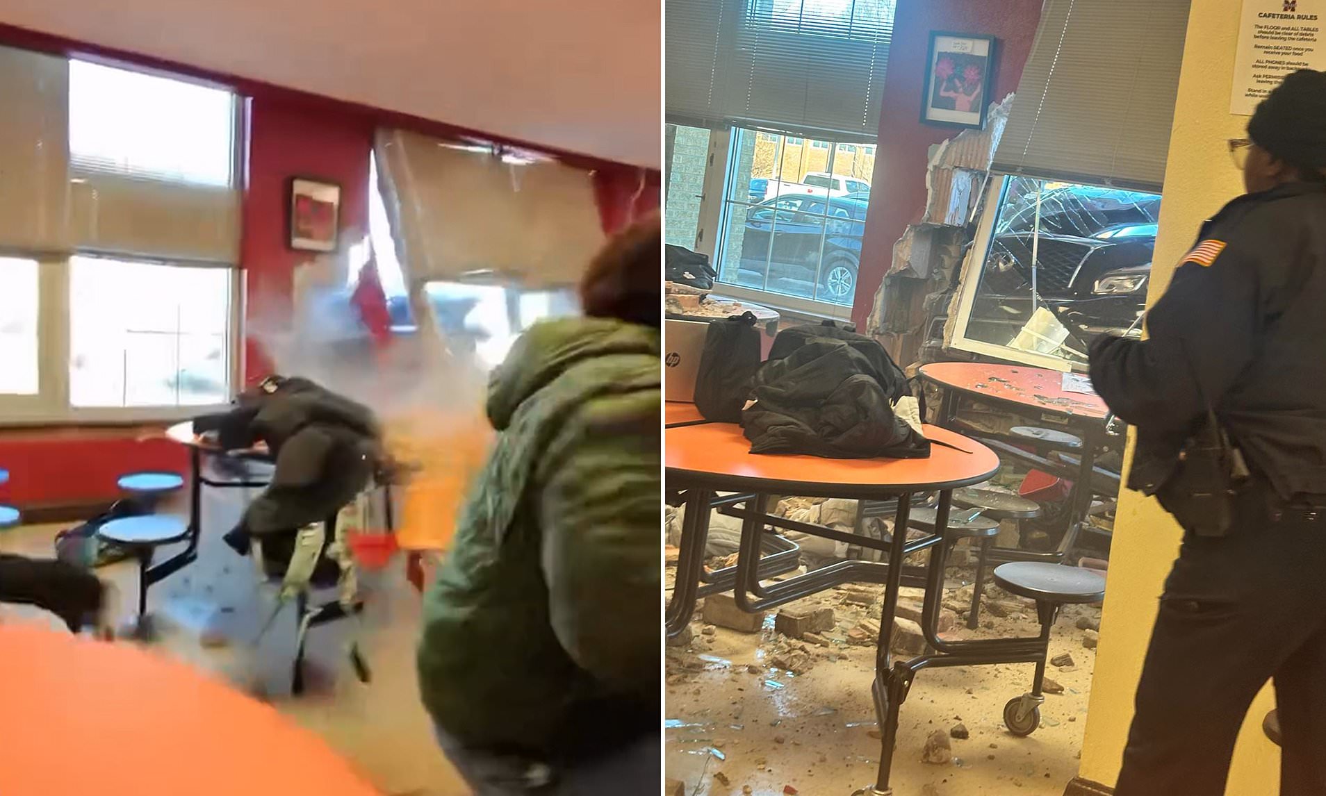 Video shows car smash through brick wall of school cafeteria as ...