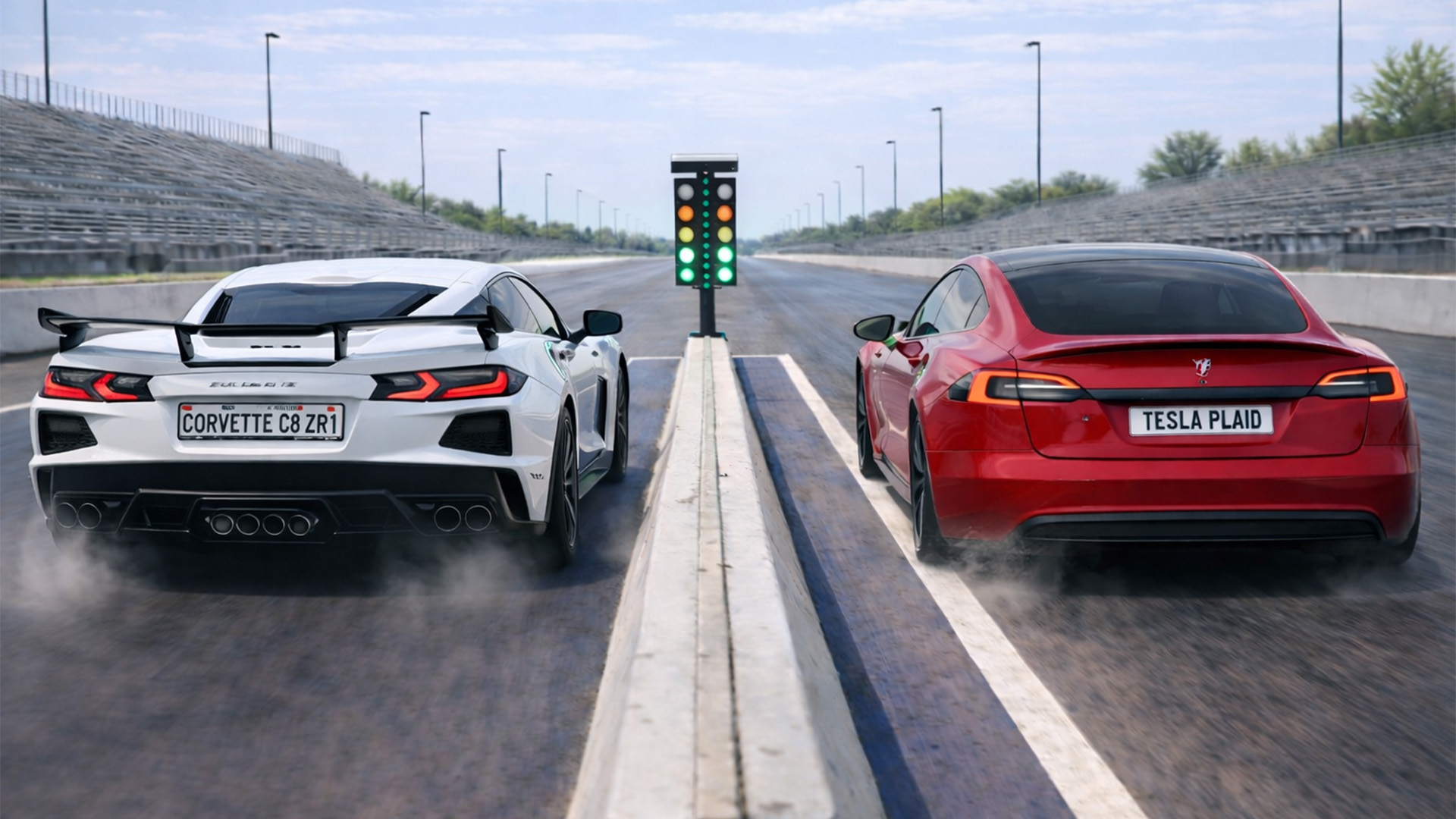 1,064 HP Corvette ZR1 vs Tesla Plaid drag race