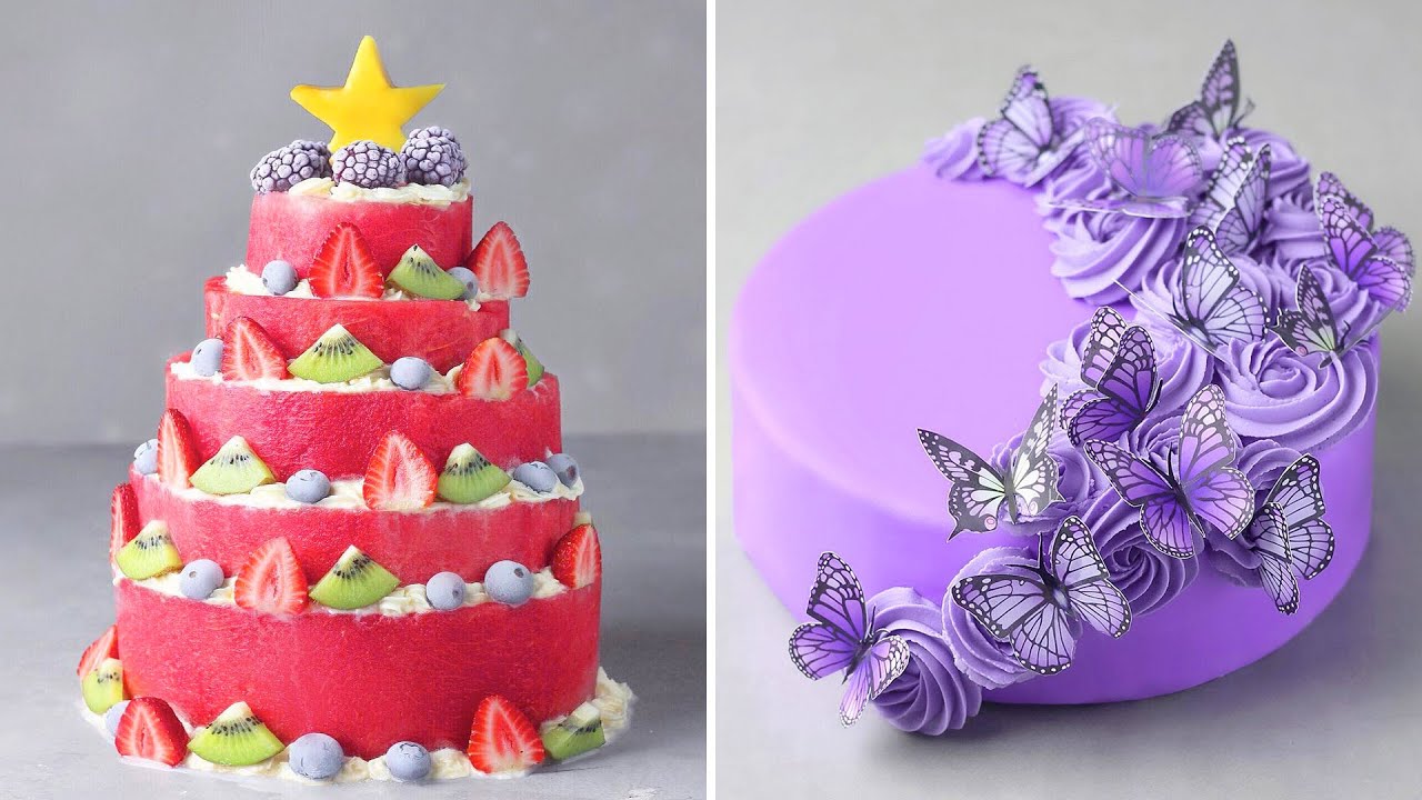 Watermelon fruit cake & purple butterfly cake
