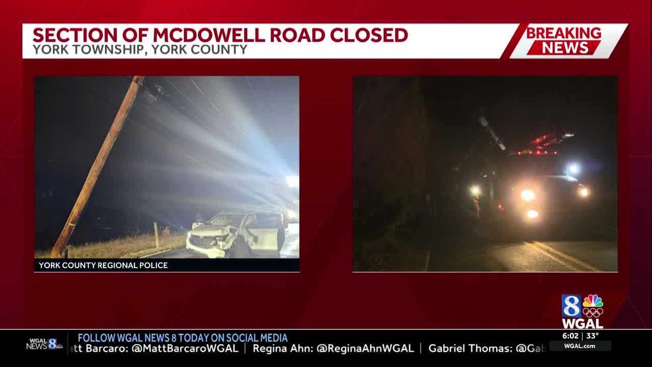 York County road shuts down after car slams into pole