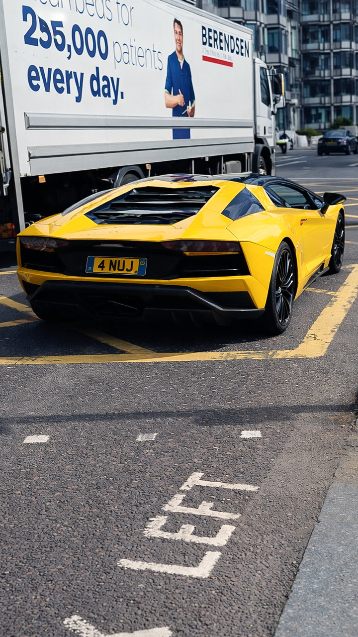 Lamborghini Aventador roars through the city