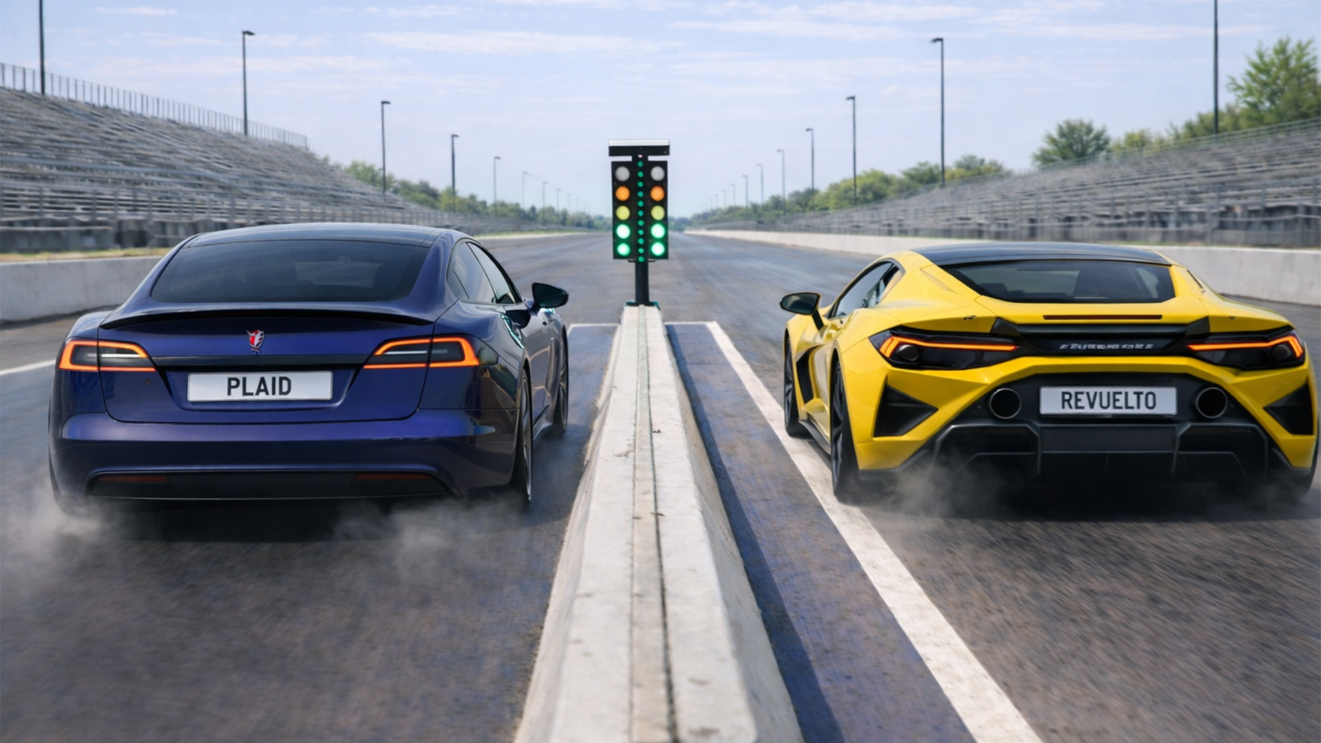 Lamborghini Revuelto vs Tesla Plaid Model S drag race