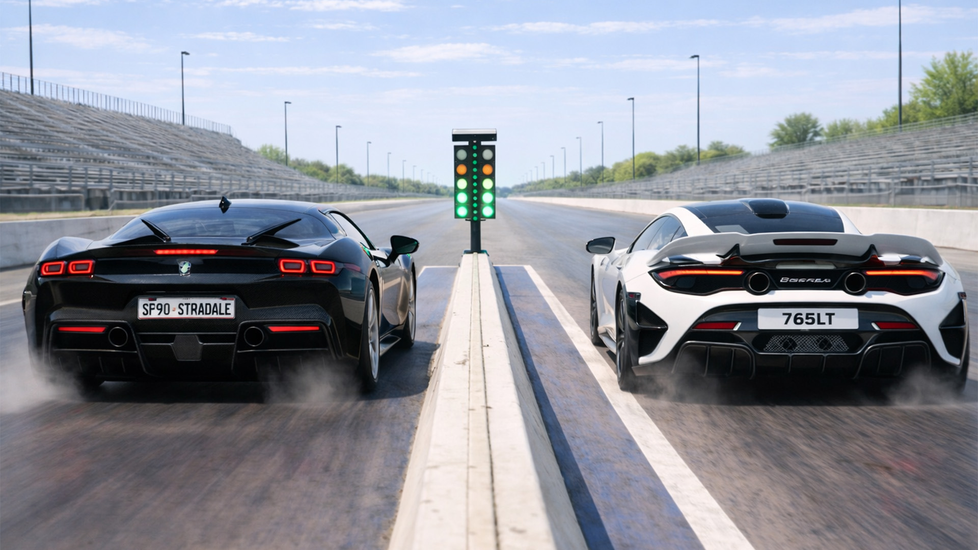 1000HP Ferrari SF90 Stradale vs McLaren 765LT drag race