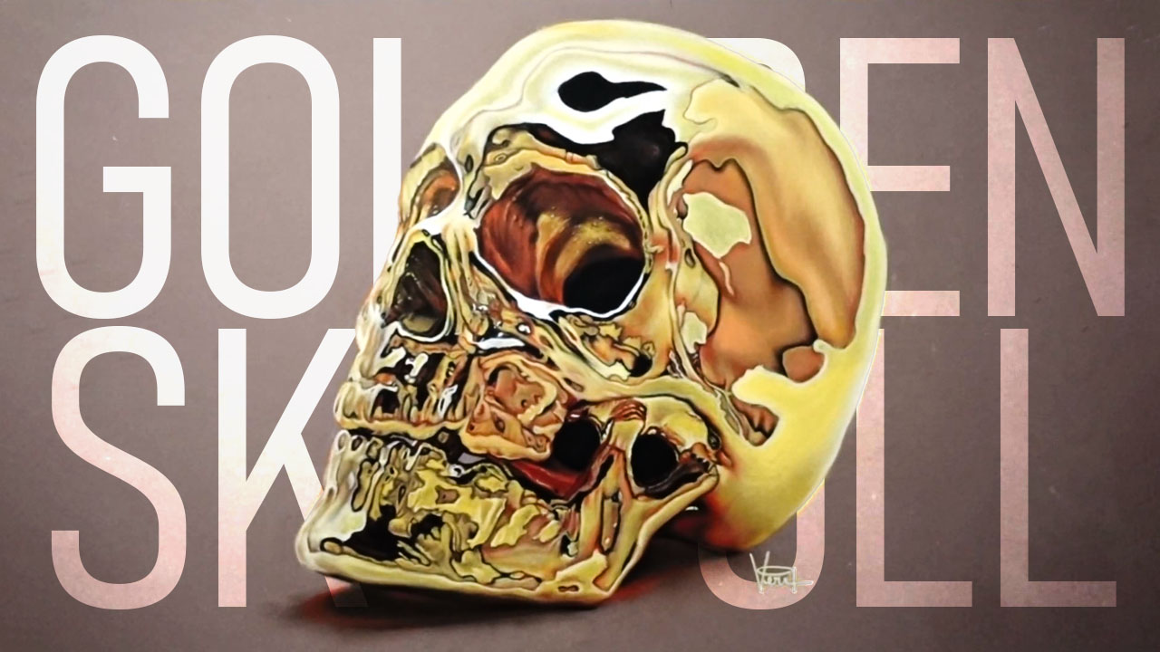 Golden skull drawing tutorial soft pastel pencils with metal glow
