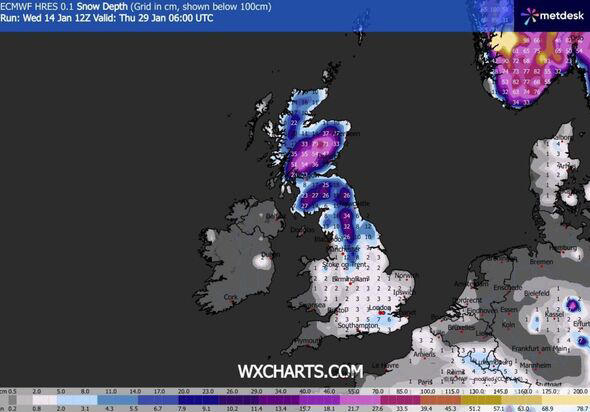 UK snow maps show brutal -12C blizzards with 79cm to hit Britain