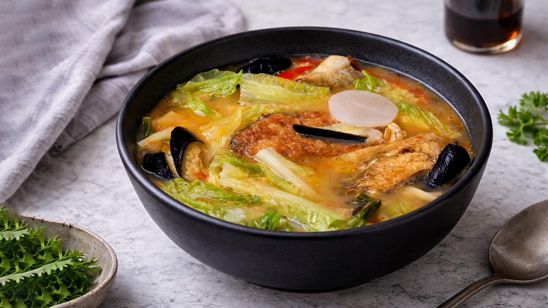 Sinigang na bangus with miso and vegetables