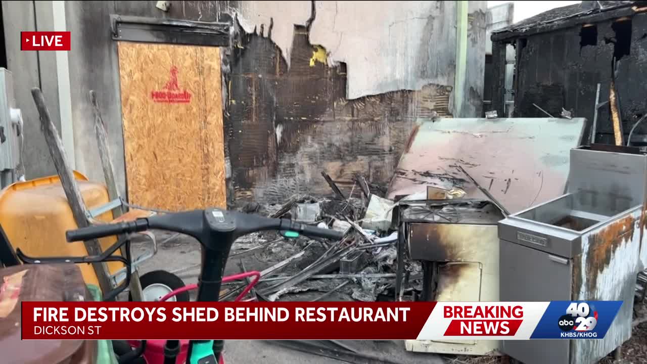 Fire burns down shed behind restaurant in Fayetteville, Arkansas