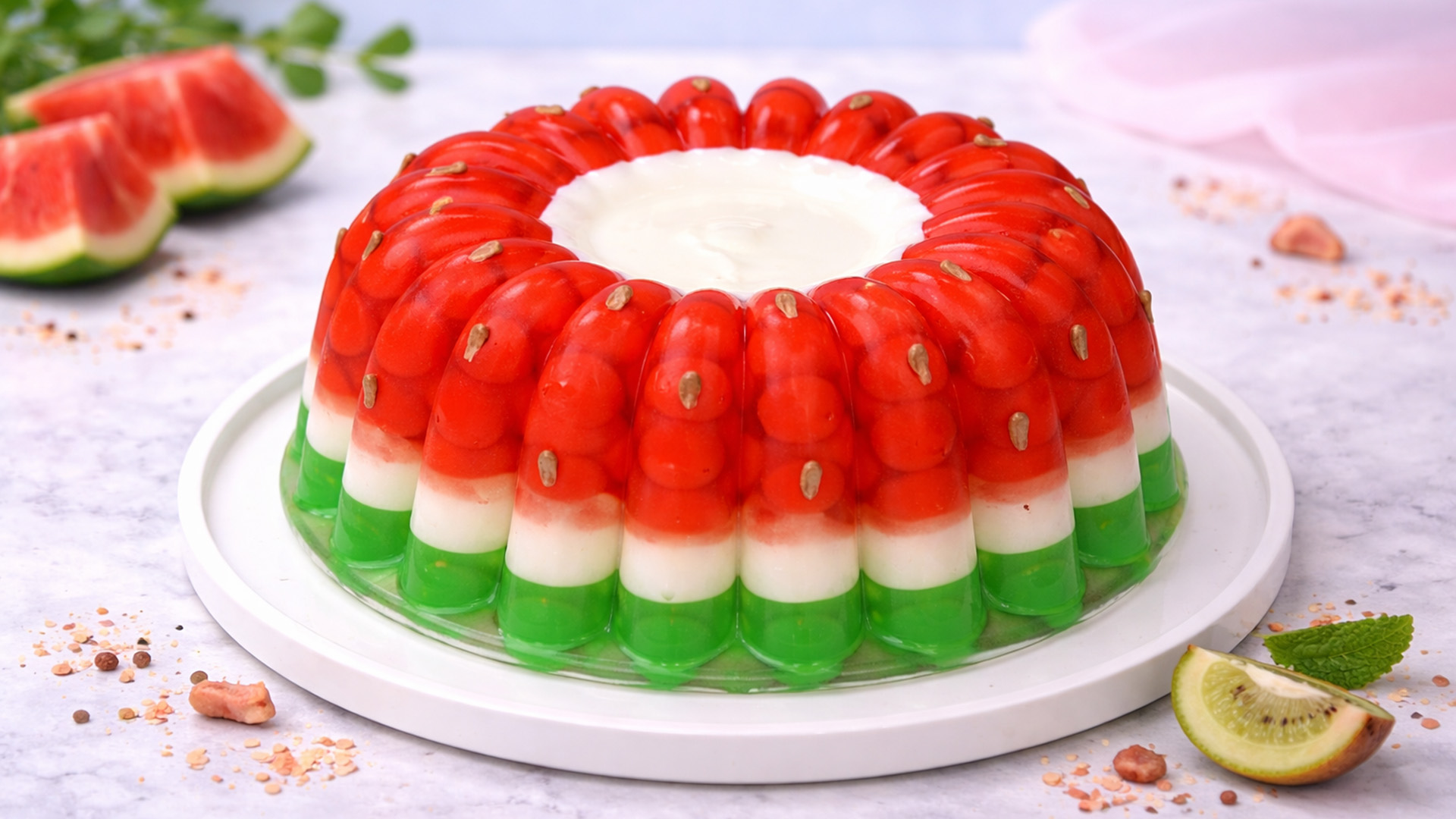 How to make a watermelon jelly ring dessert