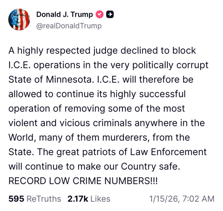 Trump hails ICE as "great patriots" after Minnesota shooting