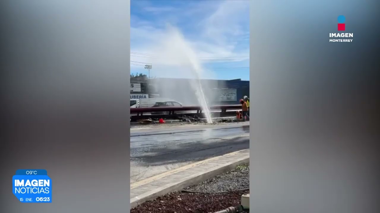 Obras generan gran fuga de agua en Apodaca | Noticias MTY Primera emisión