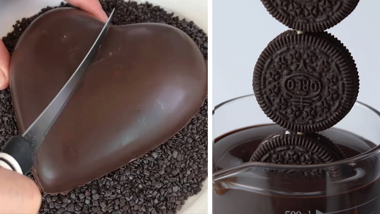 Satisfying cake video with cookie and heart mold