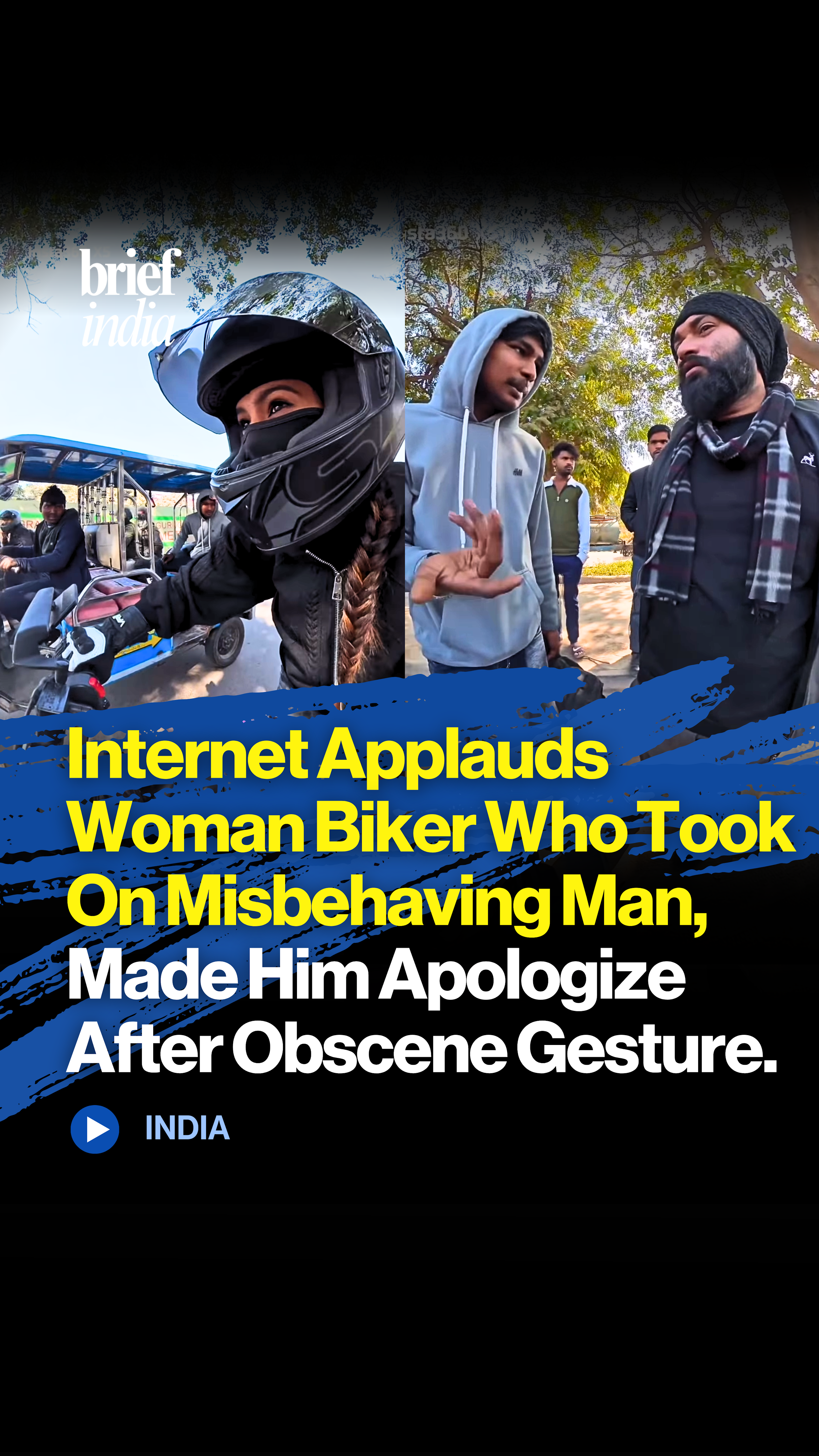 Caught on camera! Woman biker forces man to apologise after obscene gesture