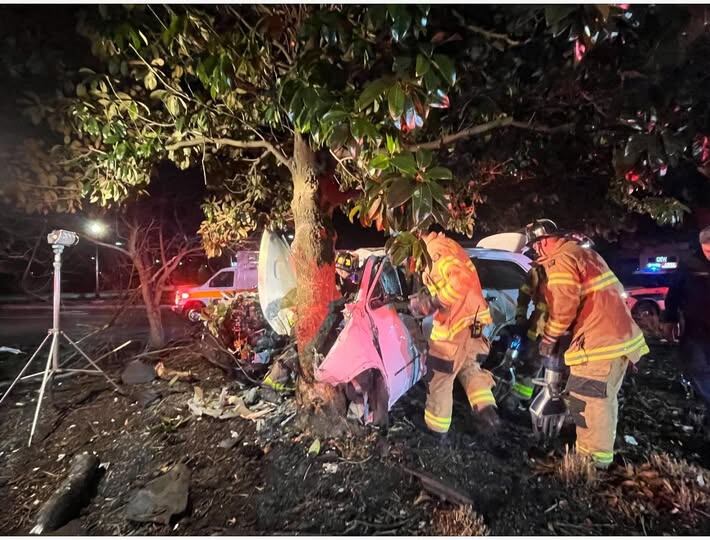 Murfreesboro Fire rescues trapped driver after vehicle wraps around tree