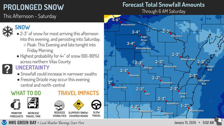 Snow expected through weekend; Appleton area could get 2-3 inches