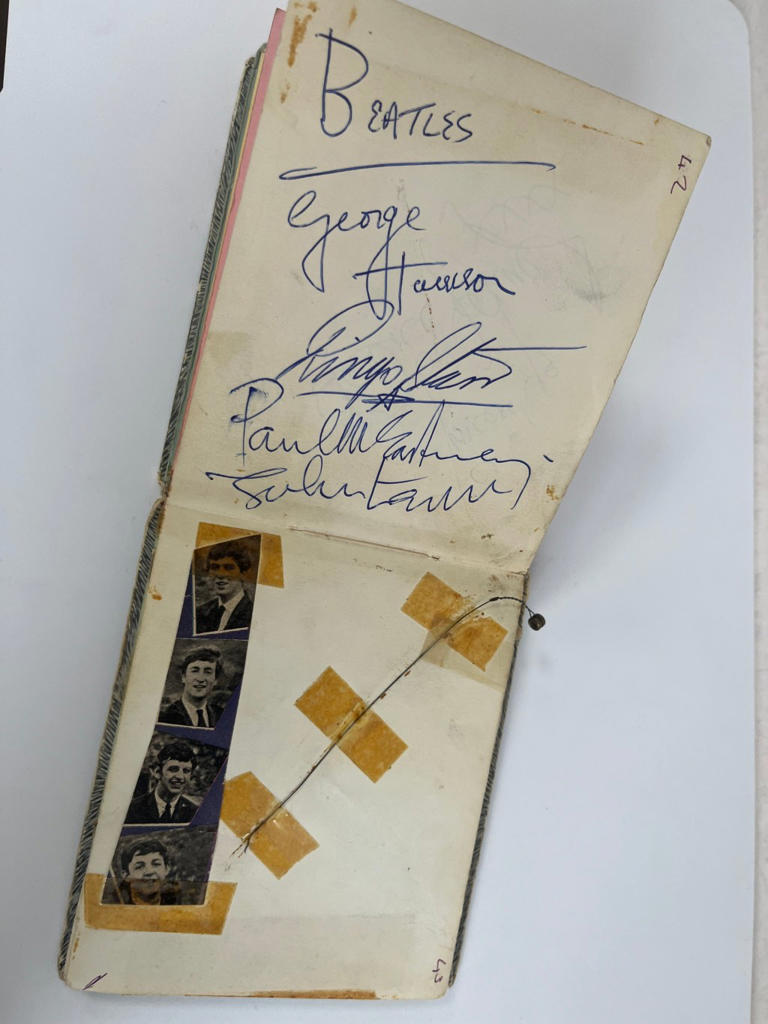 Rare Beatles autographs and George Harrison’s broken guitar string ...