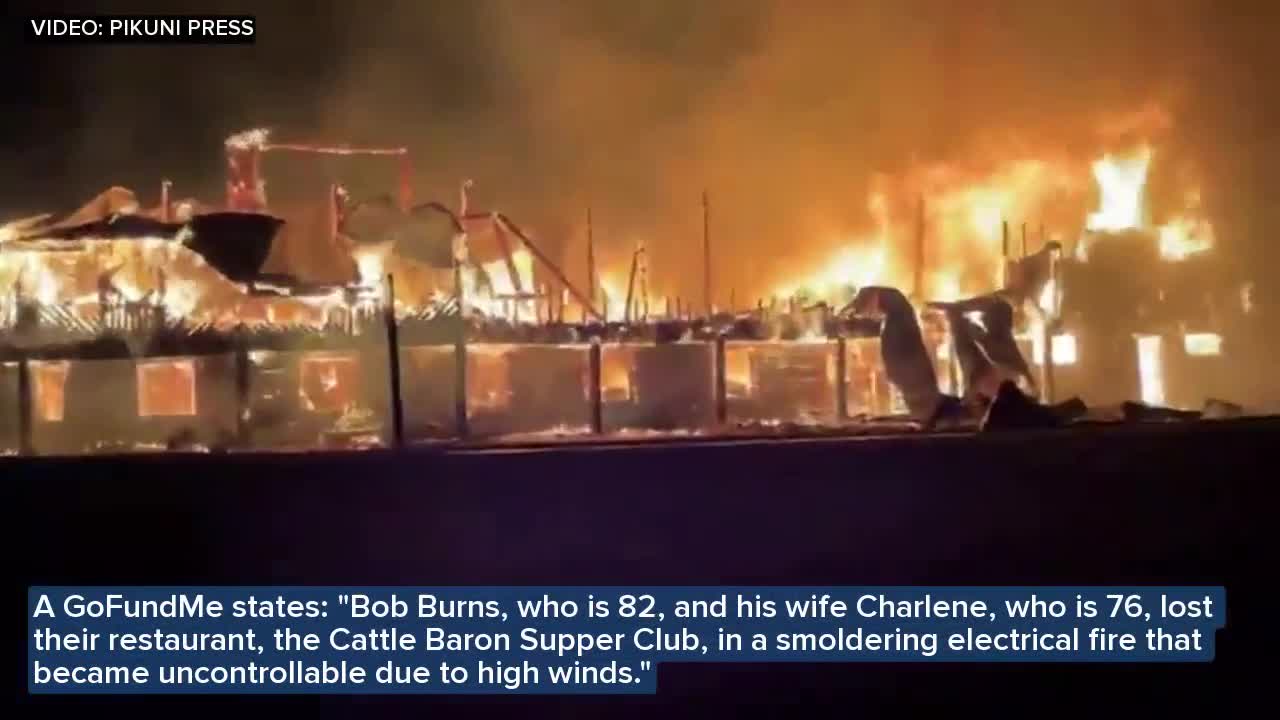 Raw video: Fire destroys Cattle Baron restaurant