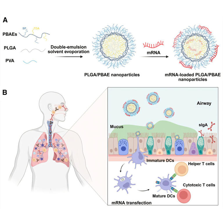 Hybrid polymer nanocarriers improve pulmonary mRNA vaccine delivery