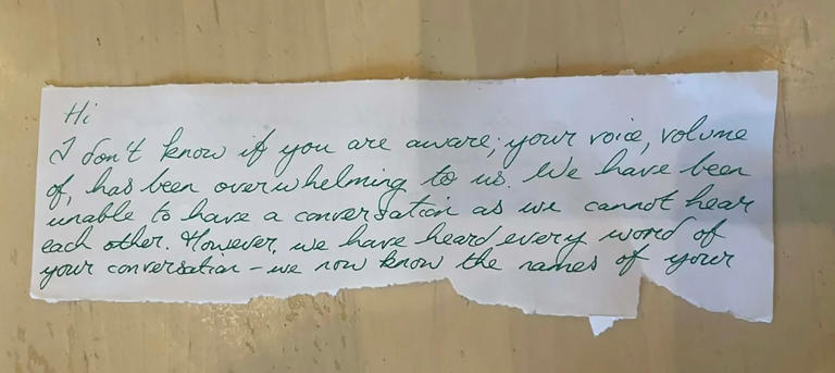 Cafe drama: Note accuses woman of being too loud