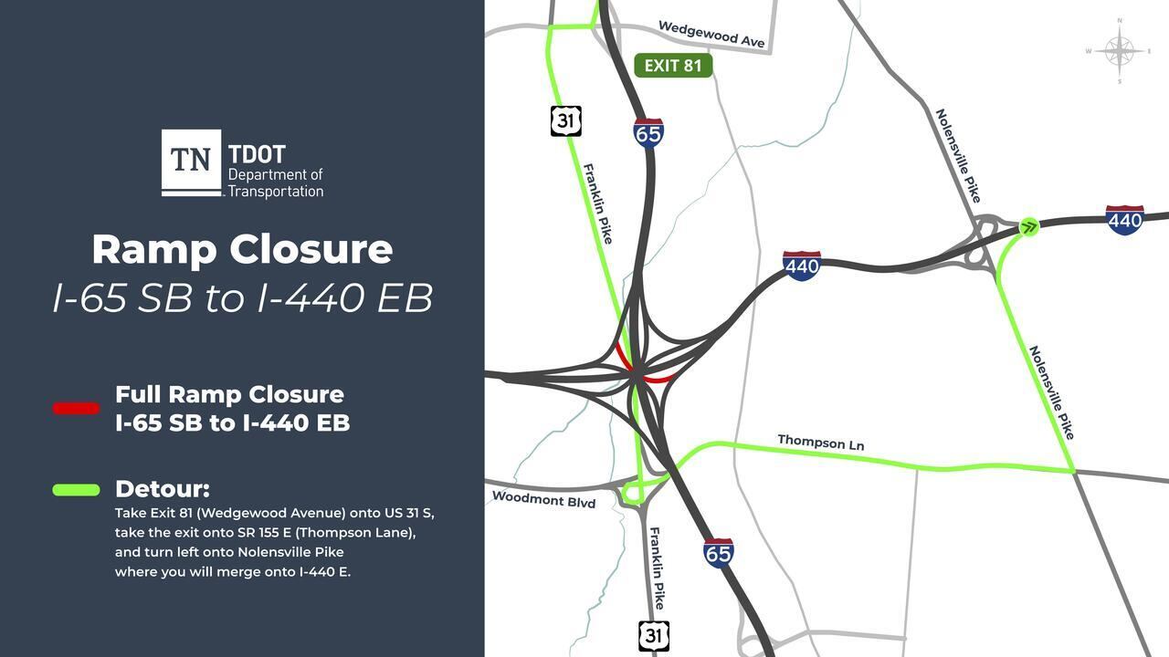 Bridge inspection to close lanes, ramps on I-65 and I-440