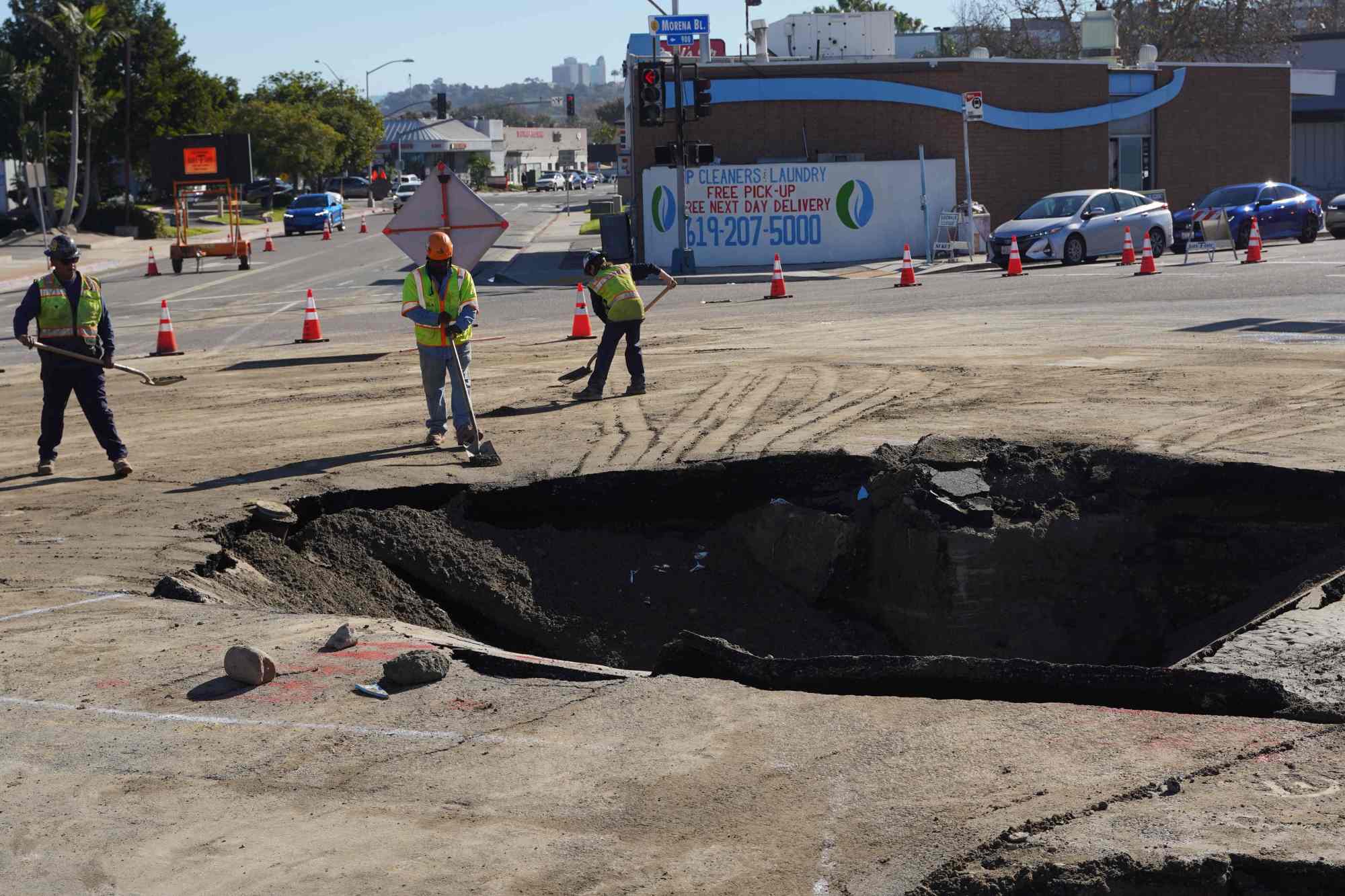 Traffic diverted after sinkhole opens up on Morena Boulevard