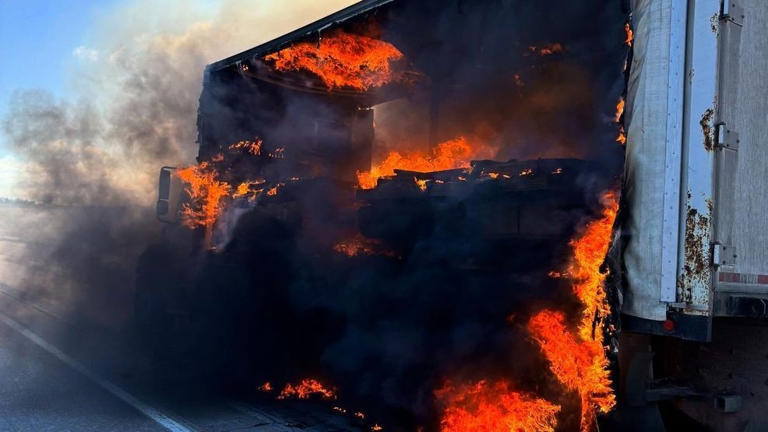 Fire departments team up to tackle truck and ditch fire on I-80 in ...