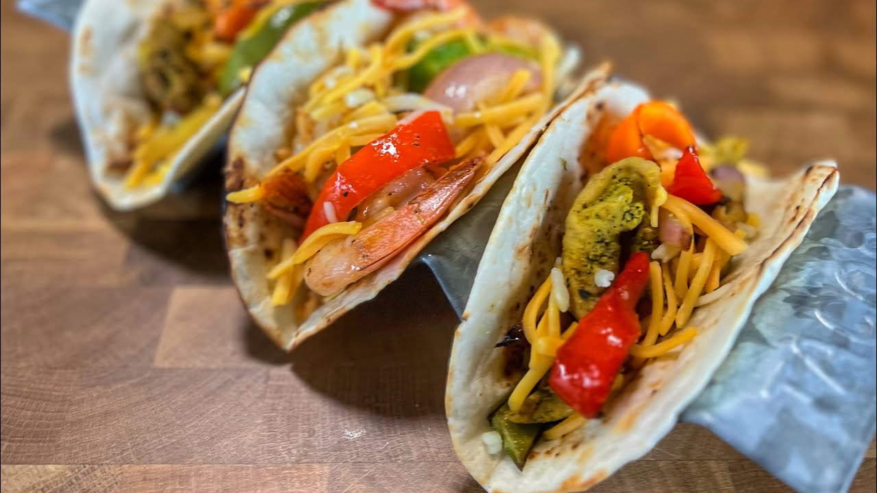 Ninja DoubleStack air fryer fajitas with chicken and shrimp