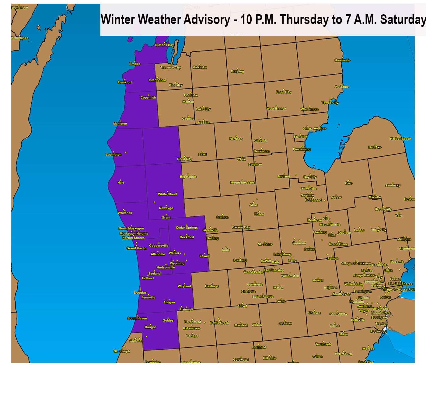 Winter weather advisories issued for 13 Michigan counties, up to 8 ...