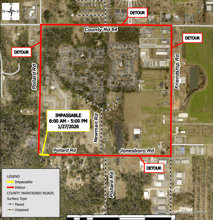 Baldwin County traffic alert: Pollard Road closure scheduled