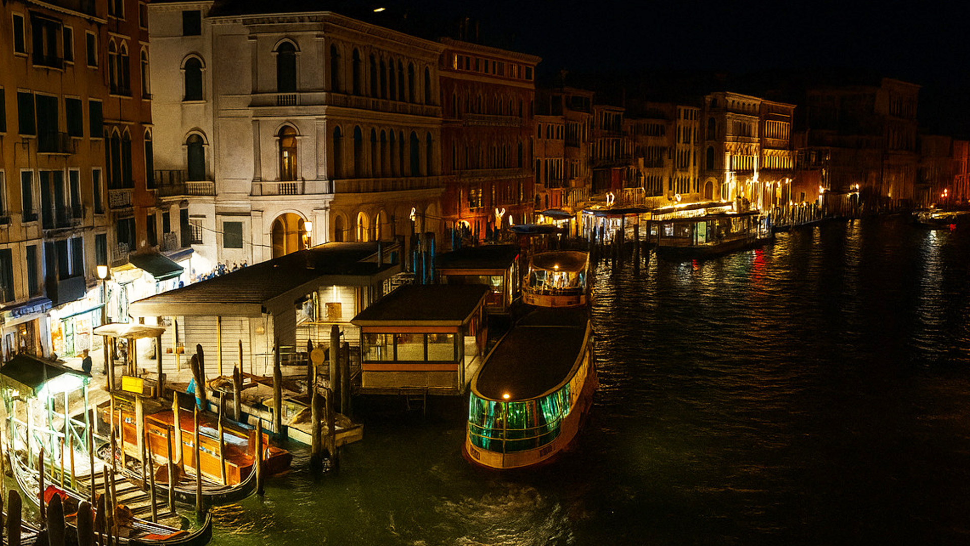 Venice at night along the Grand Canal