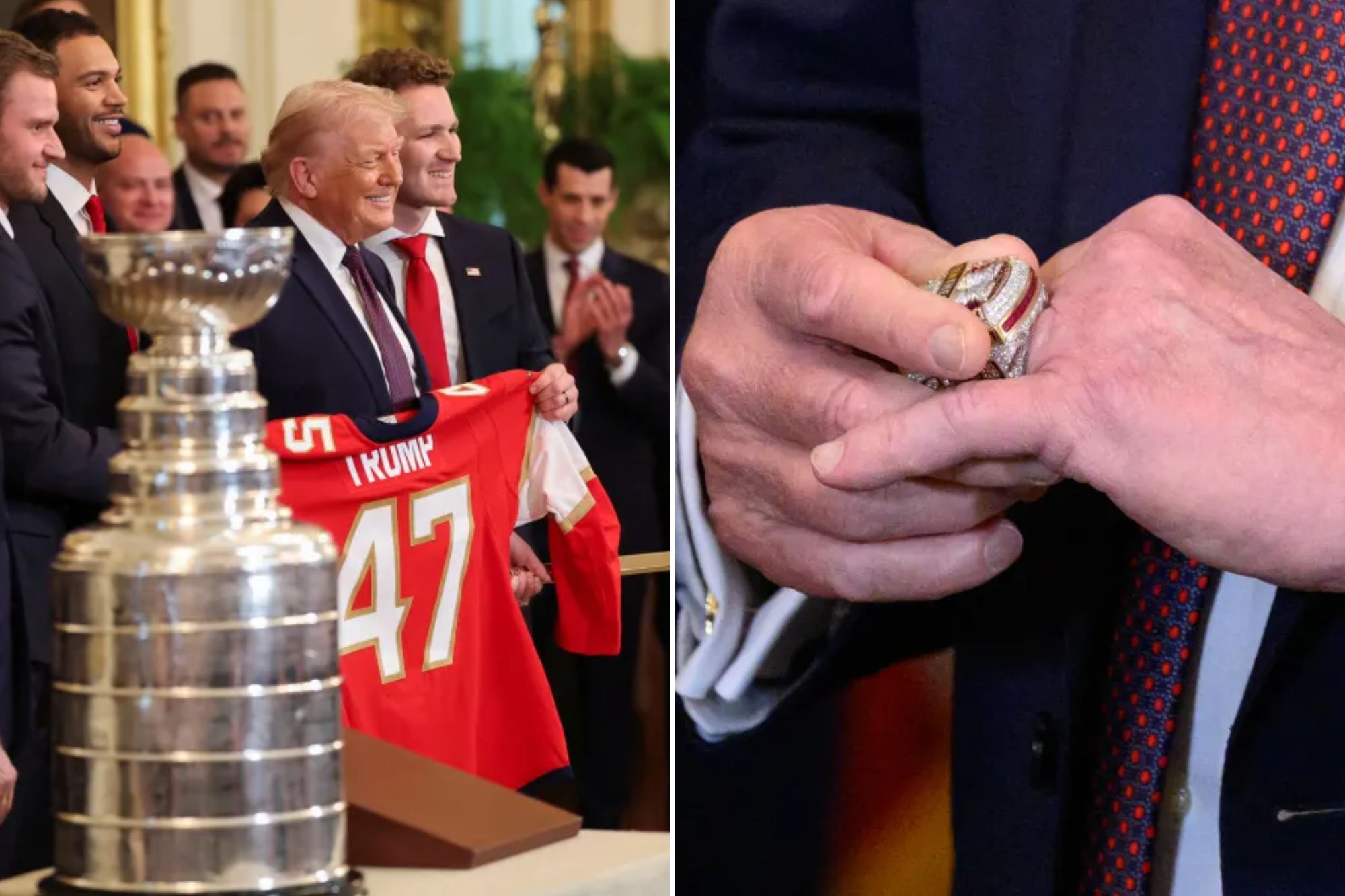 Trump shows off his new hockey bling with Stanley Cup champions Florida ...