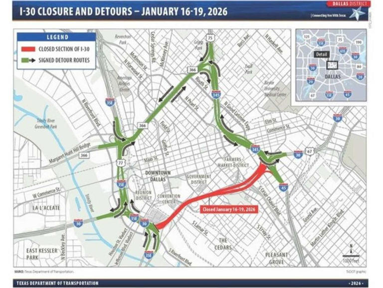 Major construction to close I-30 in downtown Dallas this weekend